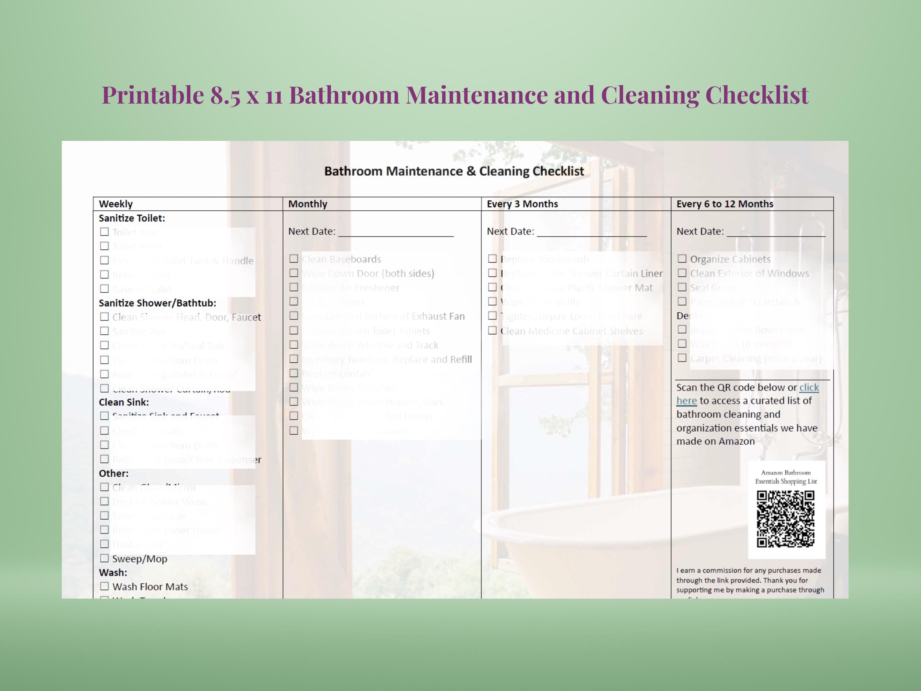 Printable Bathroom Cleaning Checklist: Weekly, Monthly, Annual Chores ...