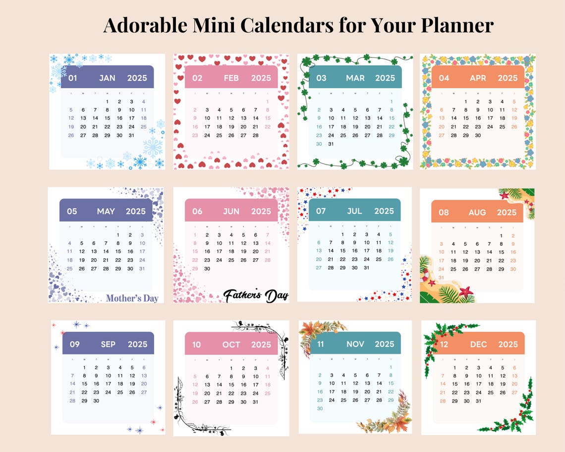 Printable Monthly Calendars for Planners, Scrapbooks, and Journals ...