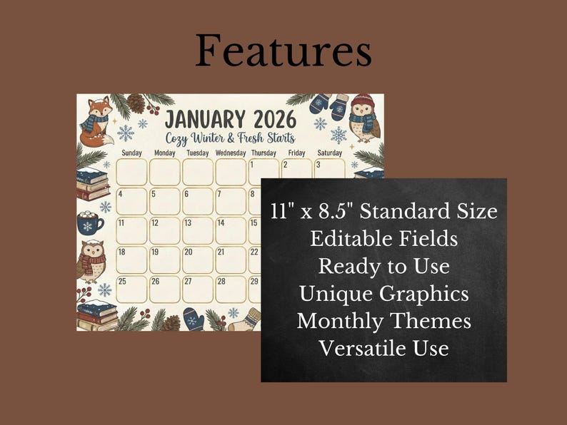 January 2026 Calendar Printable. Book Lover, Cozy Reading Nook, Winter ...