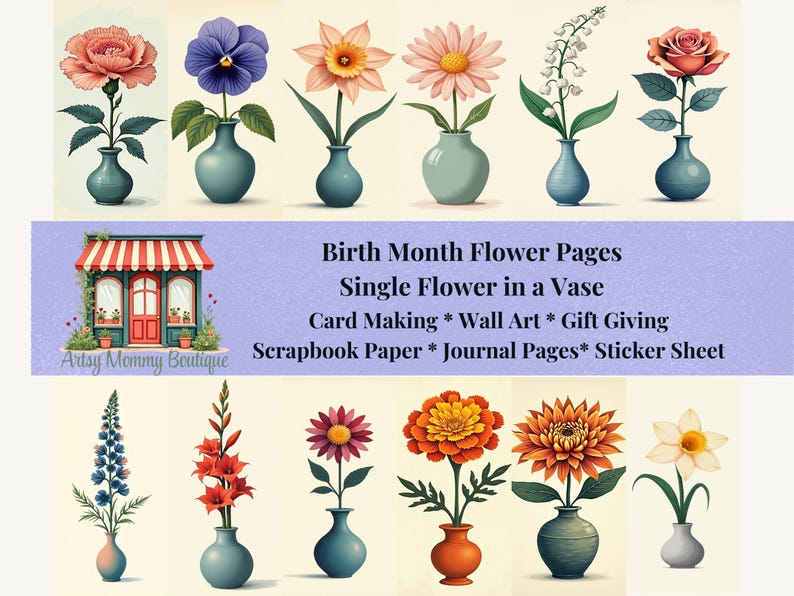 Botanical Monthly Floral Vision Board Papers Printable, Vintage Flower ...