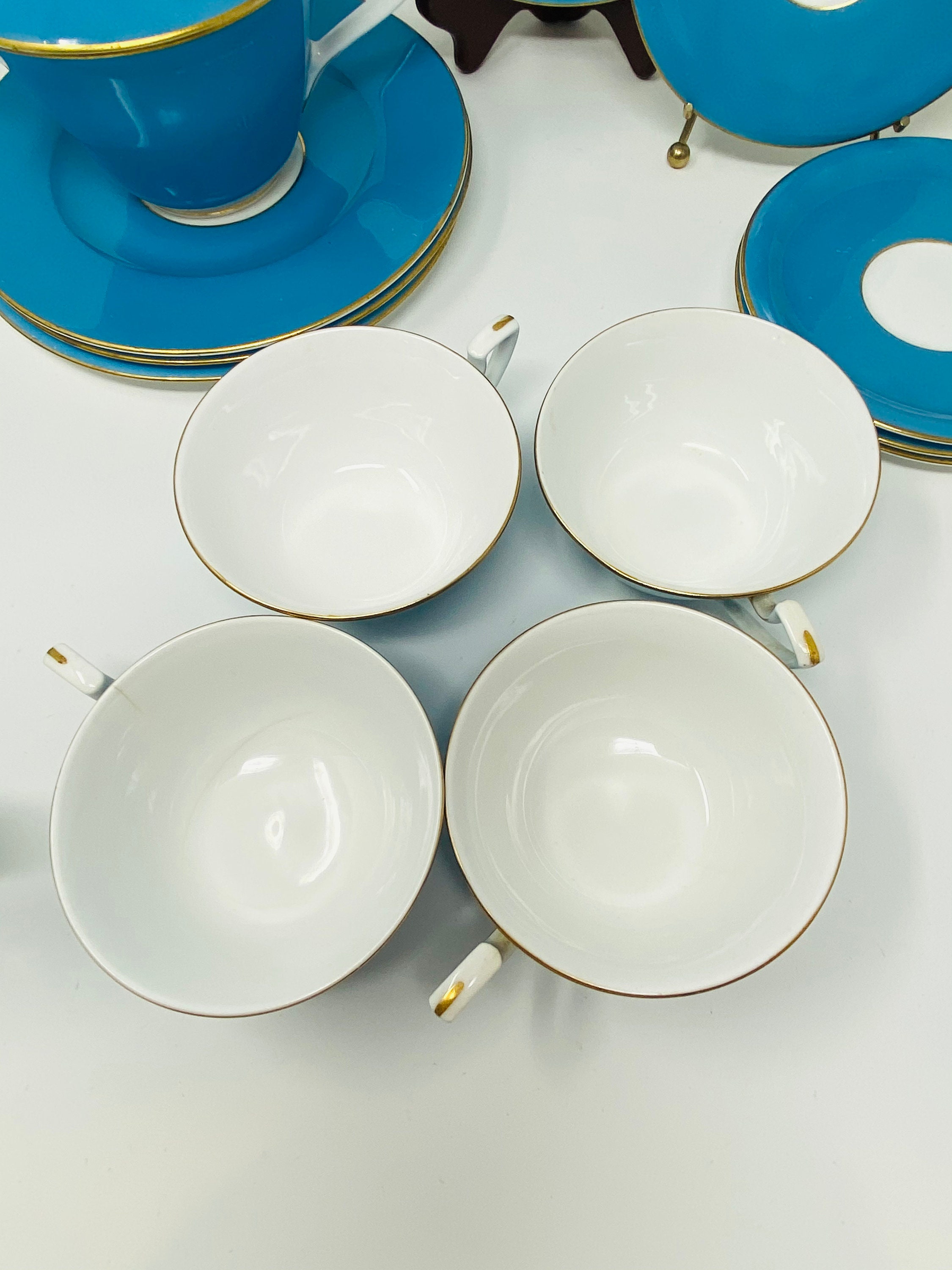 Antique Royal Worcester Bone China Blue RARE Art Deco Tea Set for Four ...
