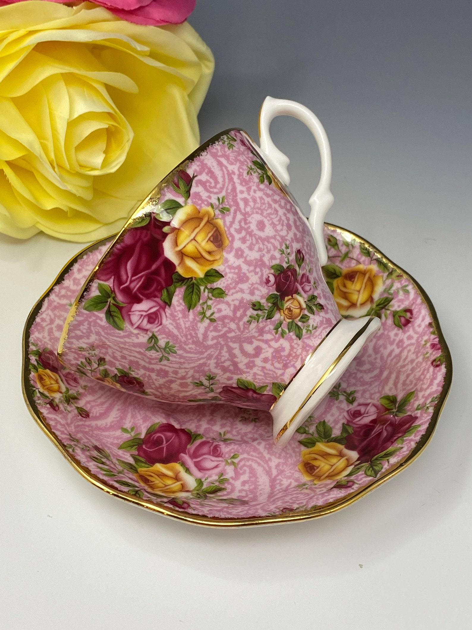 Royal Albert Old Country Roses Dusty Pink Lace Tea Cup and Saucer - Etsy