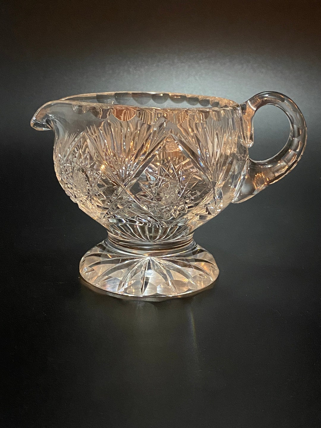 Czech Bohemian Cut Crystal Footed Gravy Boat - Etsy