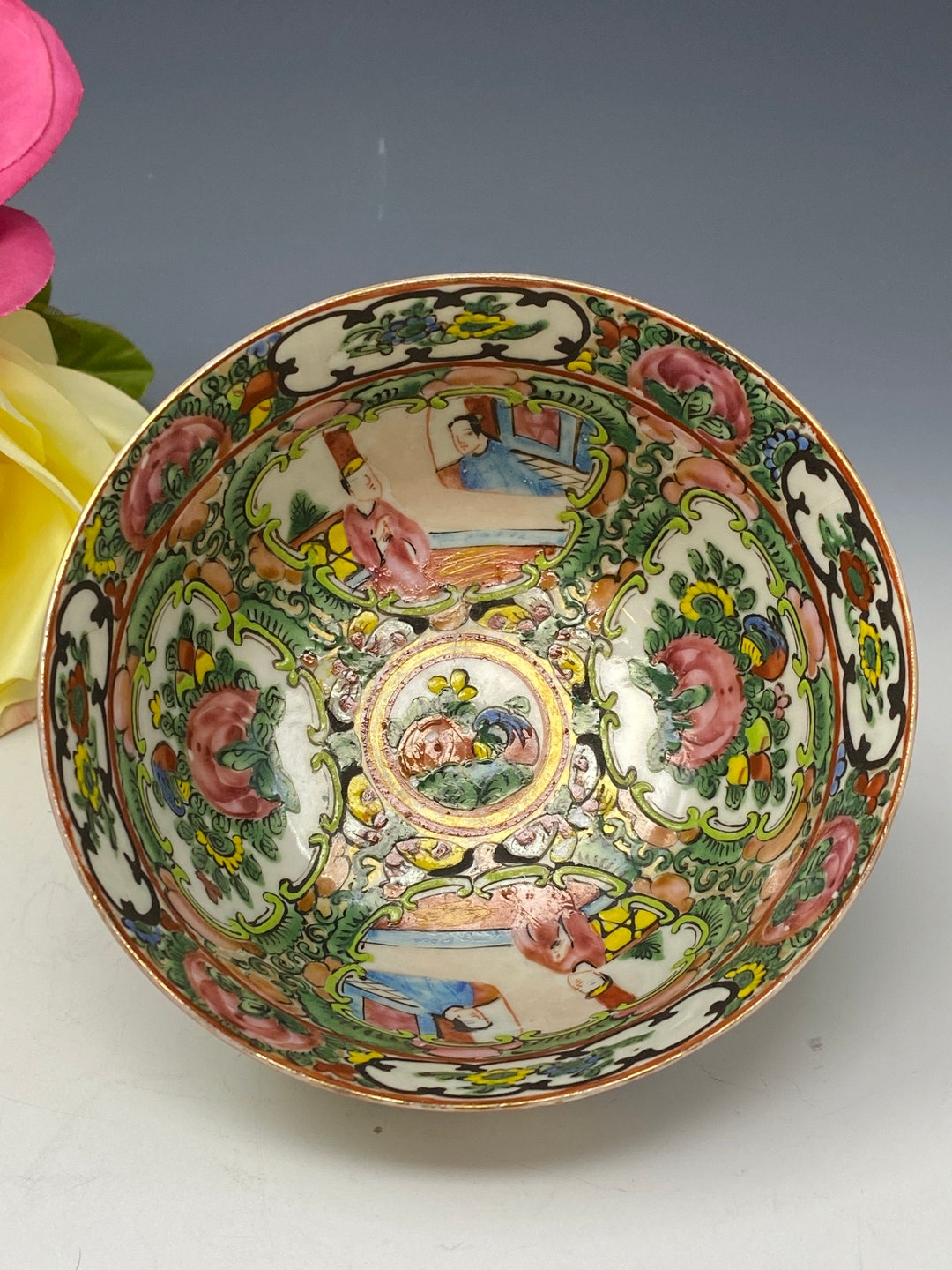 Hand Painted Chinese Rose Medallion Famille Rice Bowl - Etsy