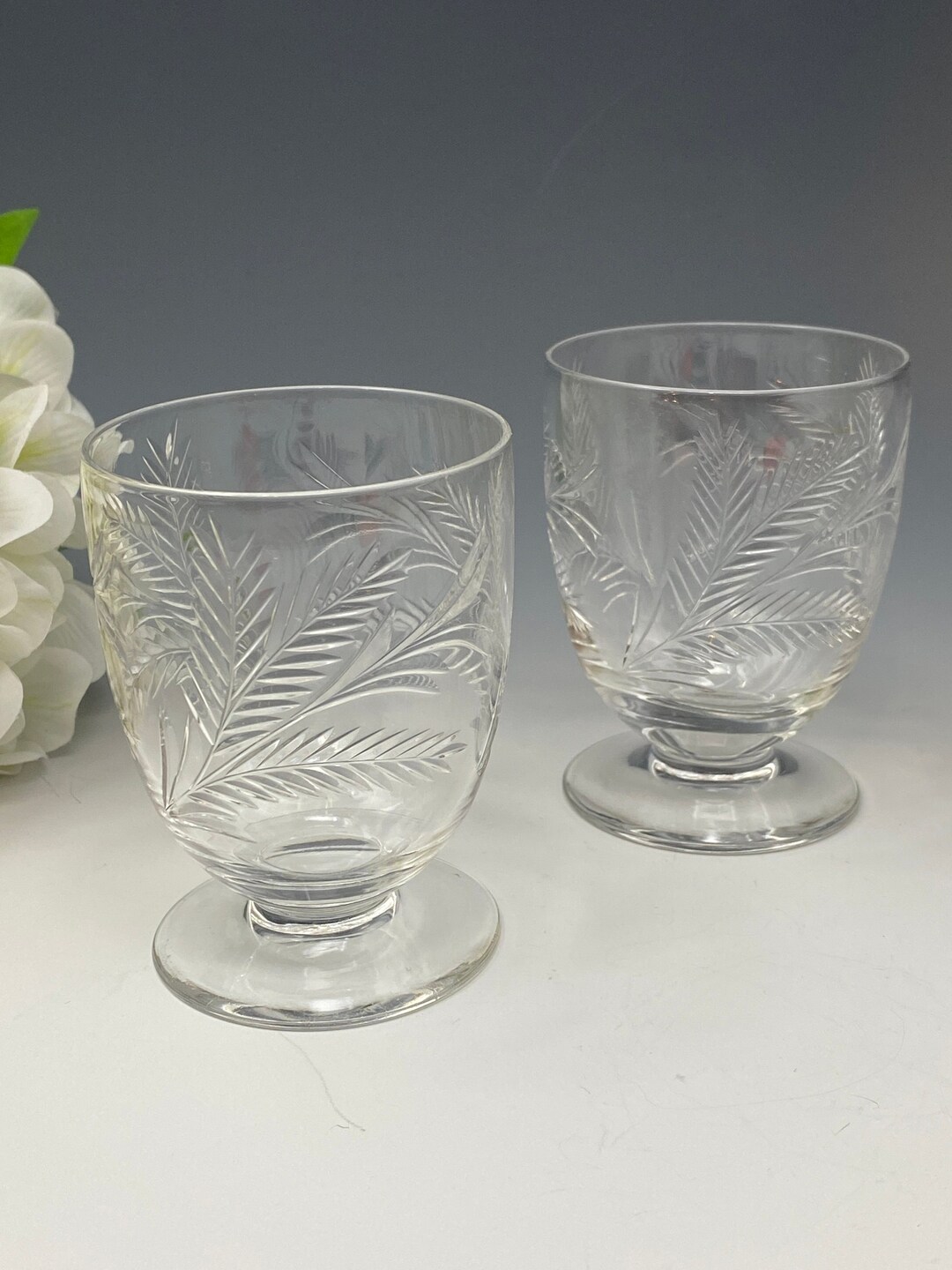 Cut Crystal Fern Pattern Juice Glasses, Set of 2 - Etsy