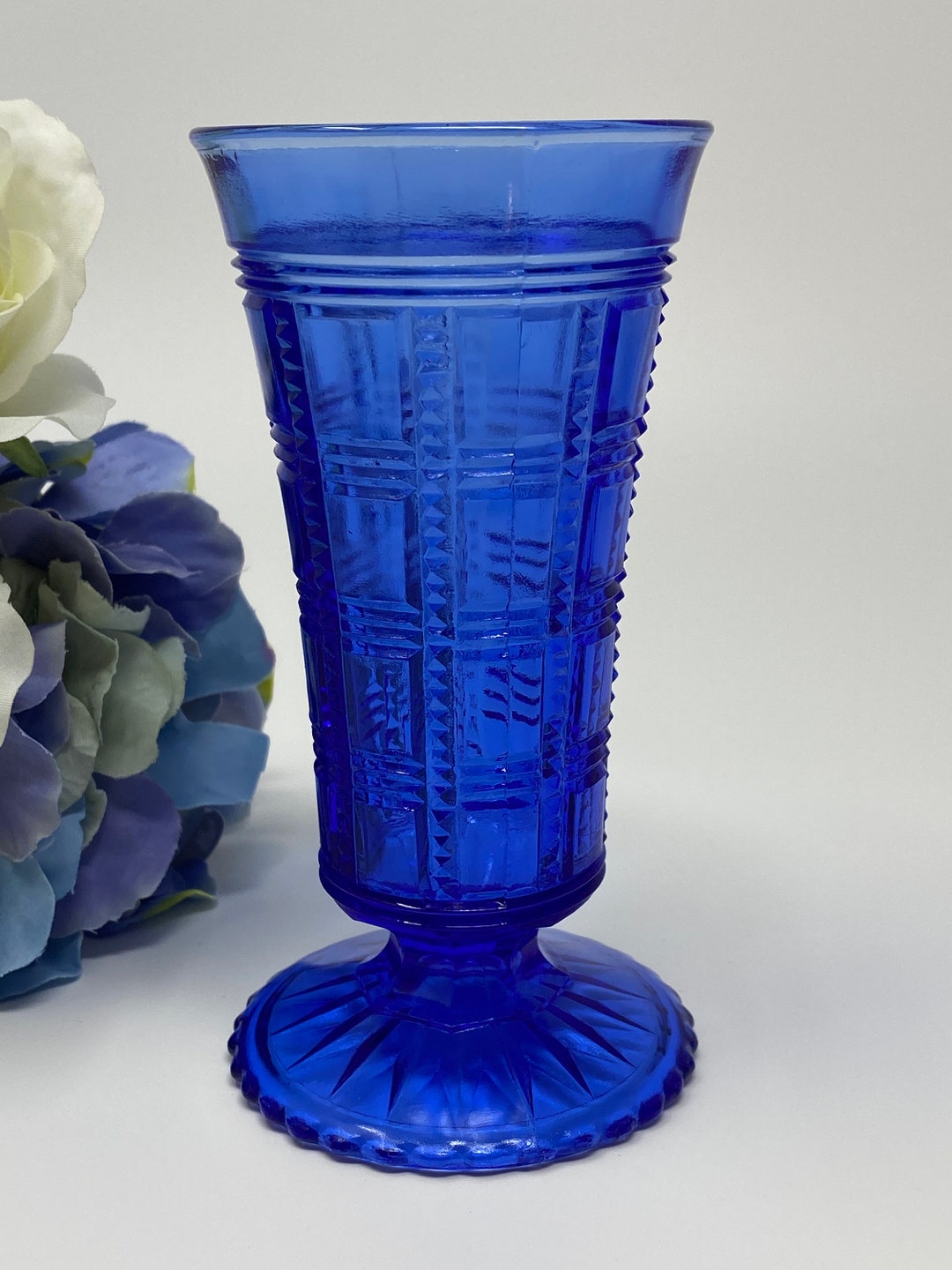 Imperial Glass Beaded Block Cobalt Blue Parfait Glasses, Scarce - Etsy