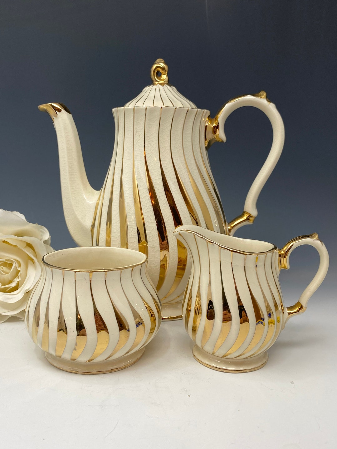 Sadler Coffee/teapot With Sugar and Creamer Set, Swirl Pattern - Etsy