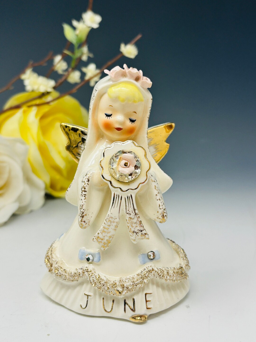 Lefton Rhinestone Series June Bride Angel - Etsy