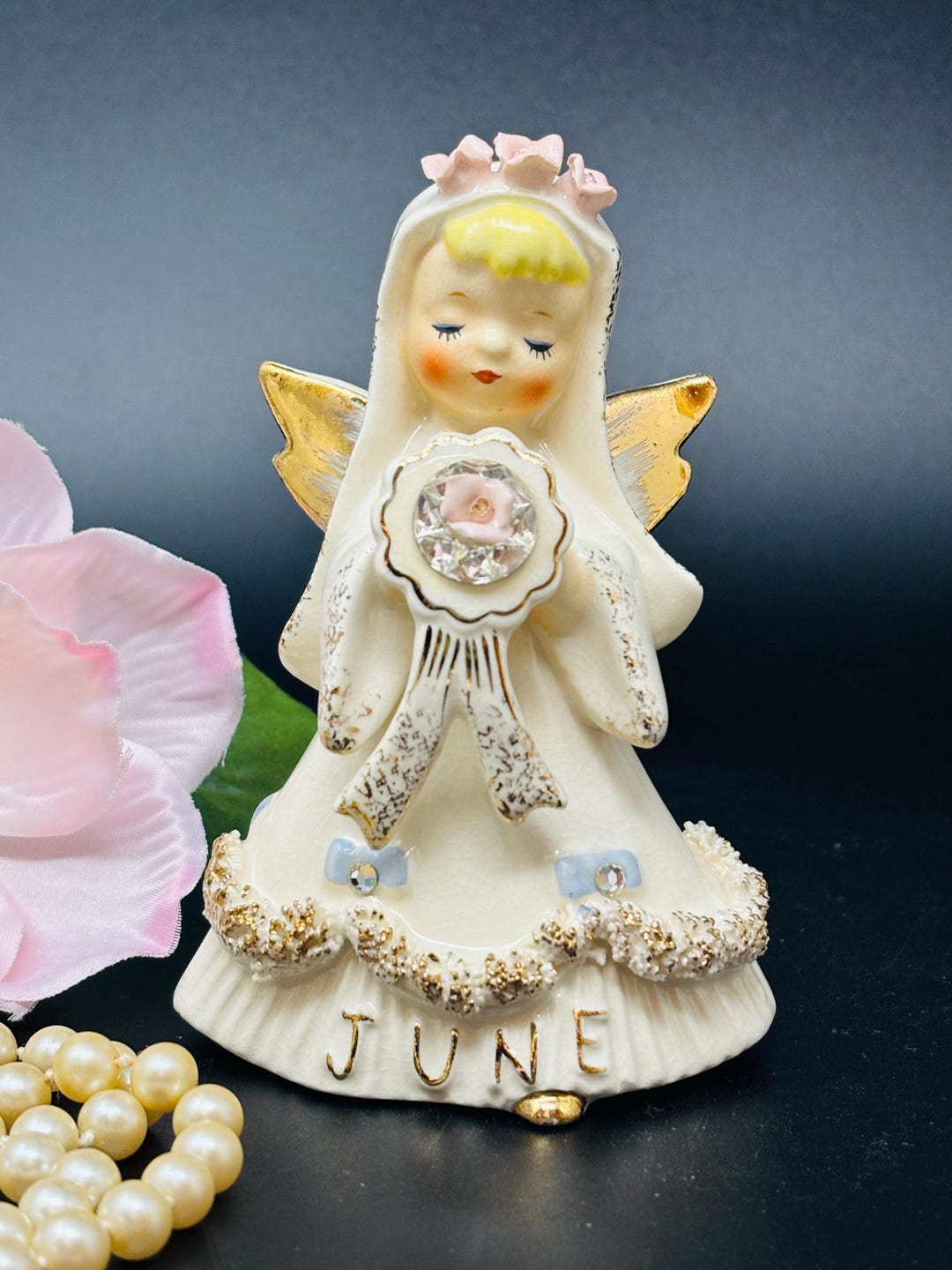 Lefton Rhinestone Series June Bride Angel - Etsy
