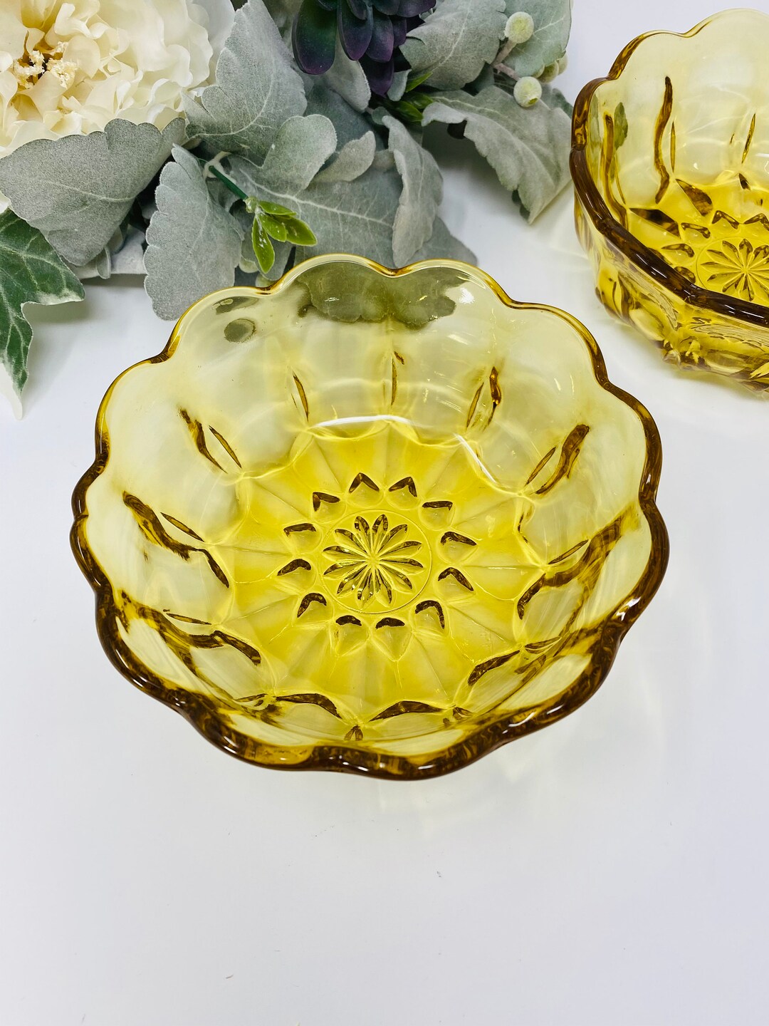 Anchor Hocking Honey Gold Amber Fairfield Pattern Salad Bowl Etsy