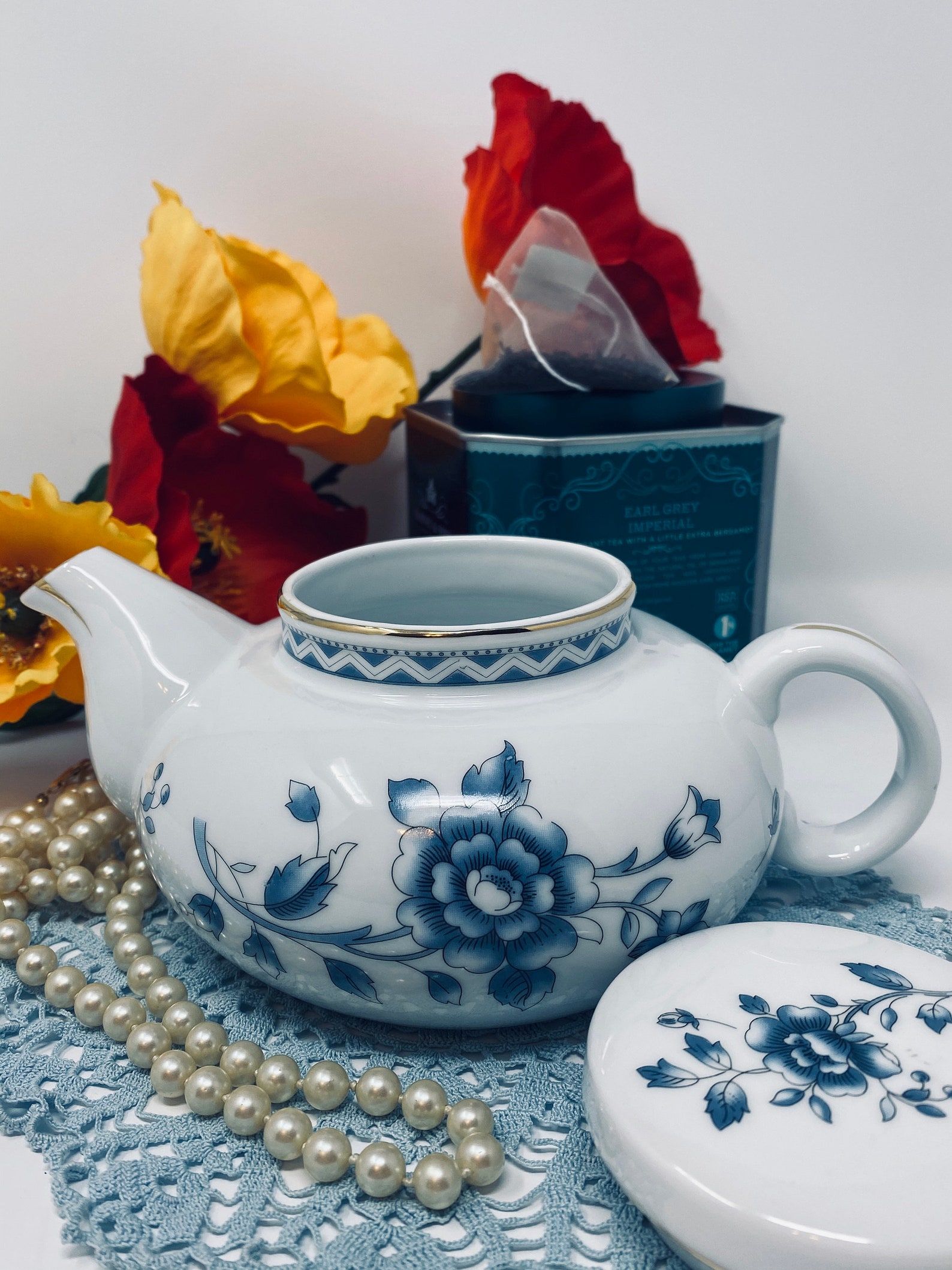 Vintage Nantucket Tea For One Blue and White Floral Teapot | Etsy