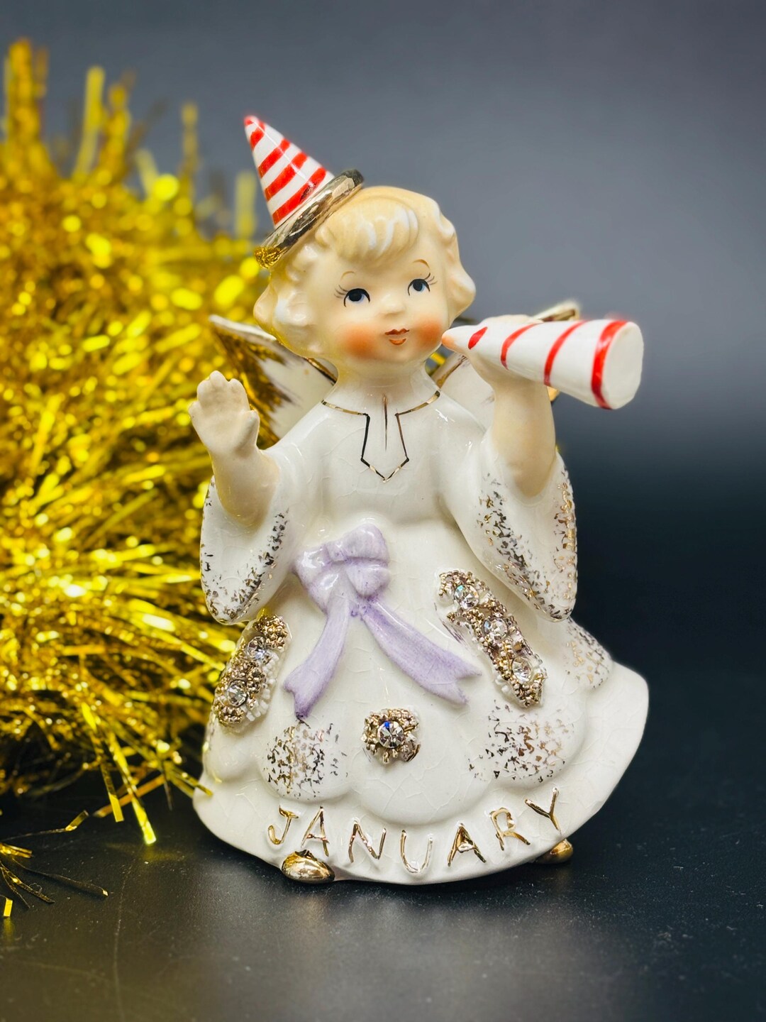 Lefton Rhinestone and Halo Series January New Year's Angel - Etsy