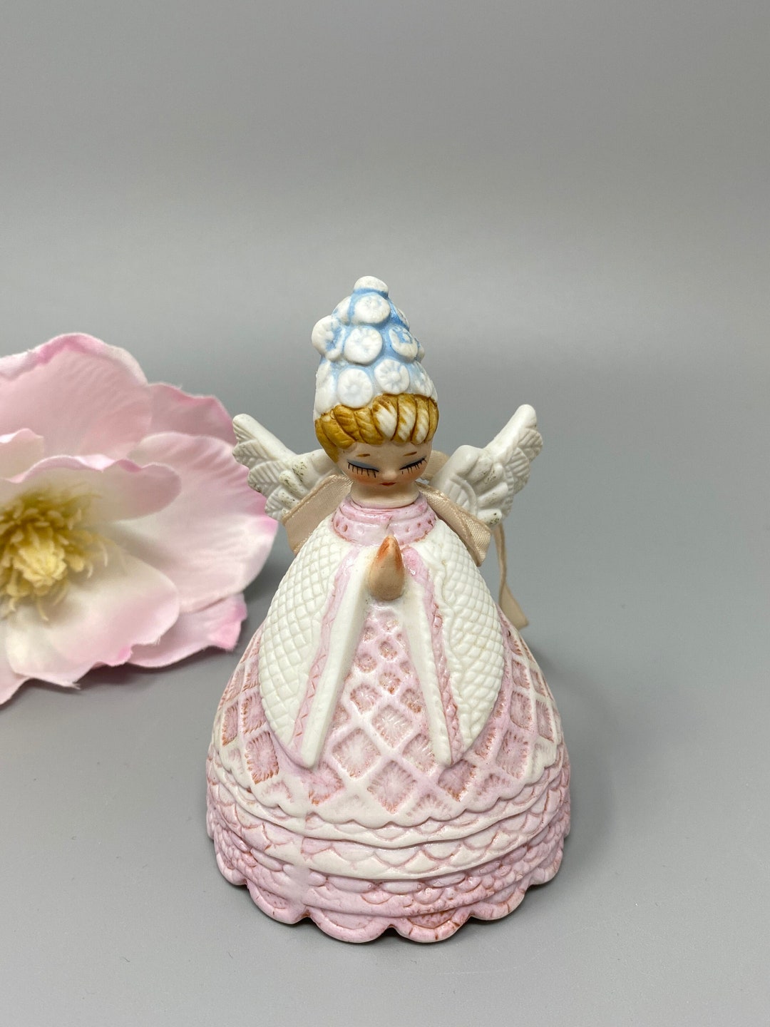 Lefton Bisque Pink Praying Angel Bell - Etsy