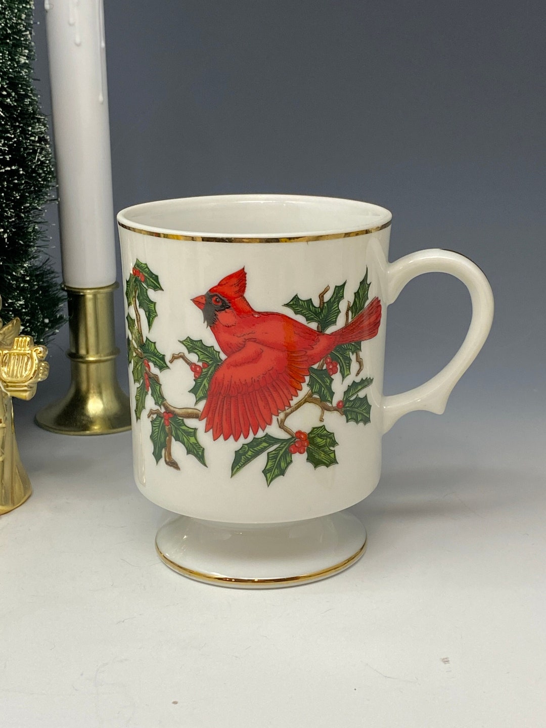 Lefton Christmas Cardinal Footed Mugs - Etsy