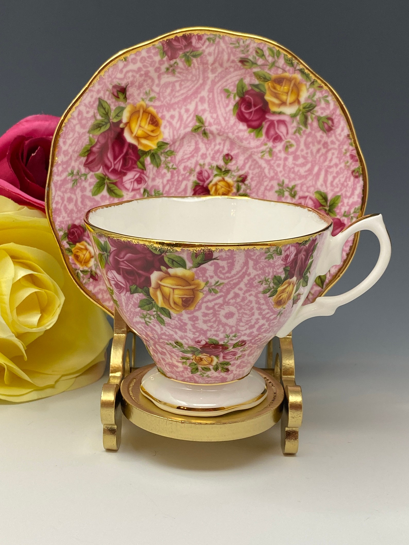 Royal Albert Old Country Roses Dusty Pink Lace Tea Cup and Saucer - Etsy