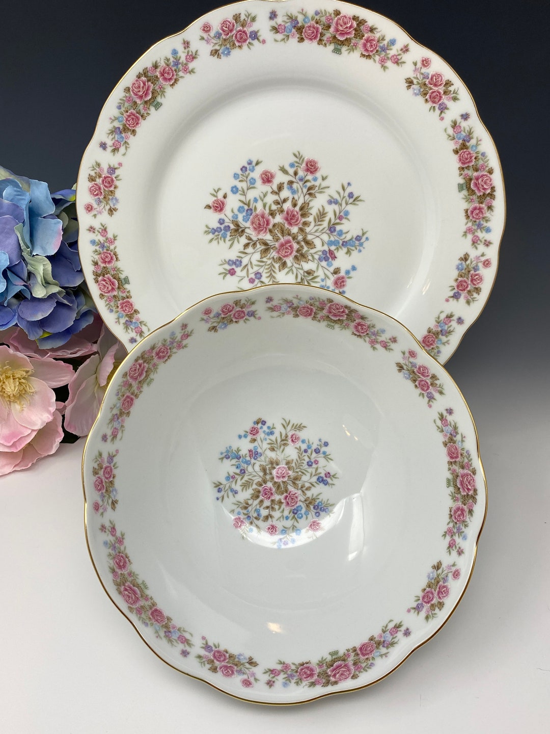 Remington Fine China by Red Sea Pink Roses Serving Bowl and Plate - Etsy