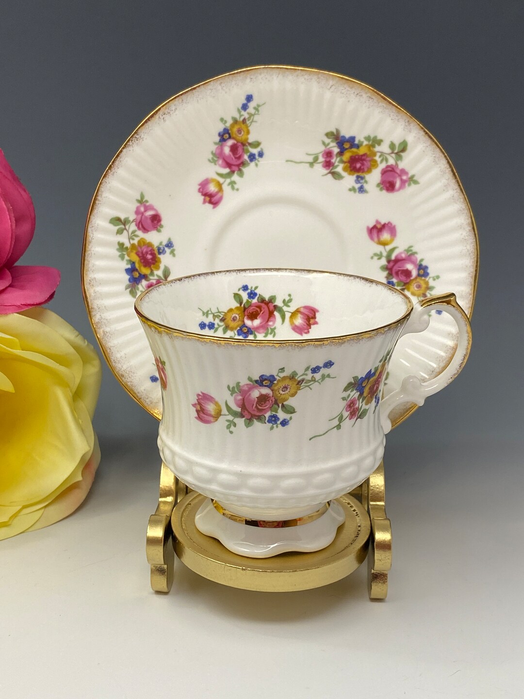Elizabethan Small Pink/yellow Roses Tea Cup and Saucer - Etsy