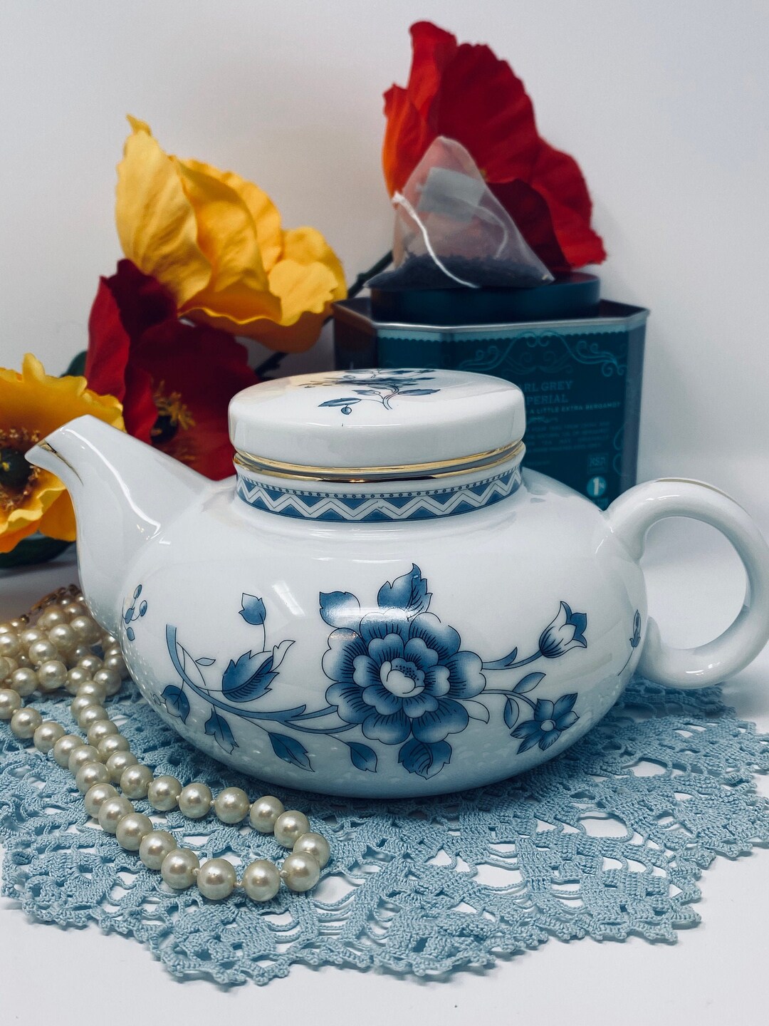 Vintage Nantucket Tea for One Blue and White Floral Teapot - Etsy
