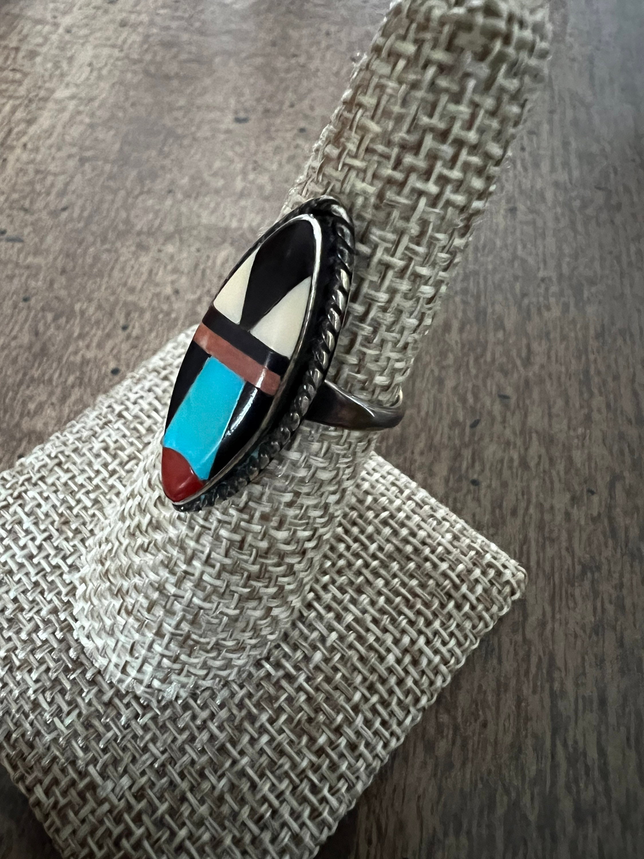 Vintage Zuni Channel Inlay Multi-stone Sterling Silver Ring - Etsy