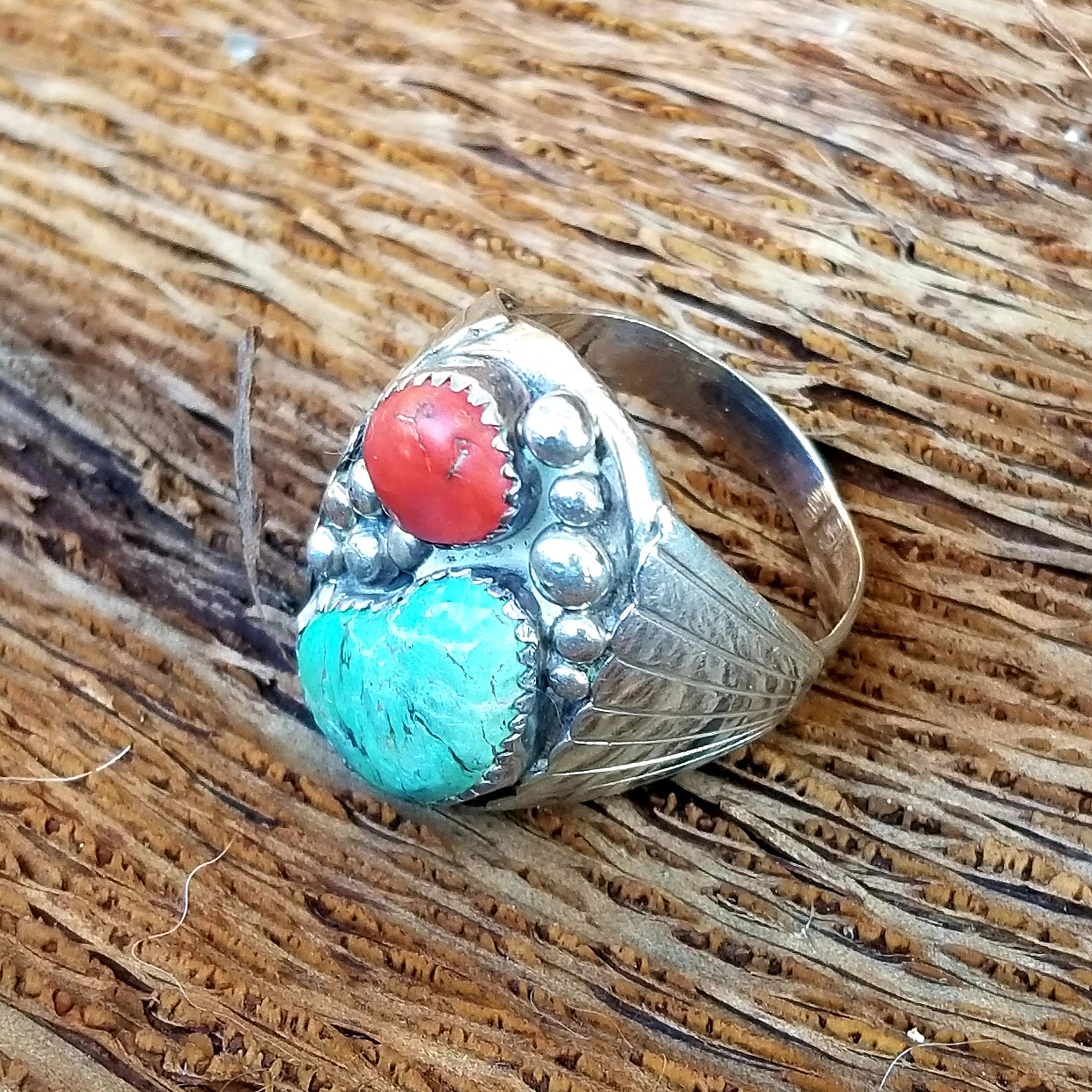 Vintage Sterling Turquoise & Coral Ring - Etsy