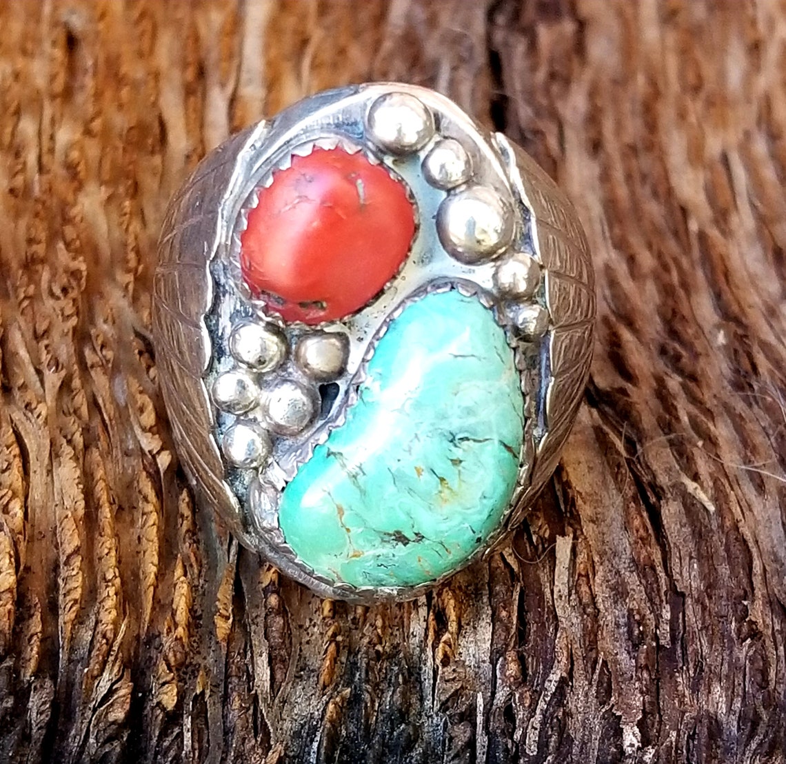 Vintage Sterling Turquoise & Coral Ring - Etsy