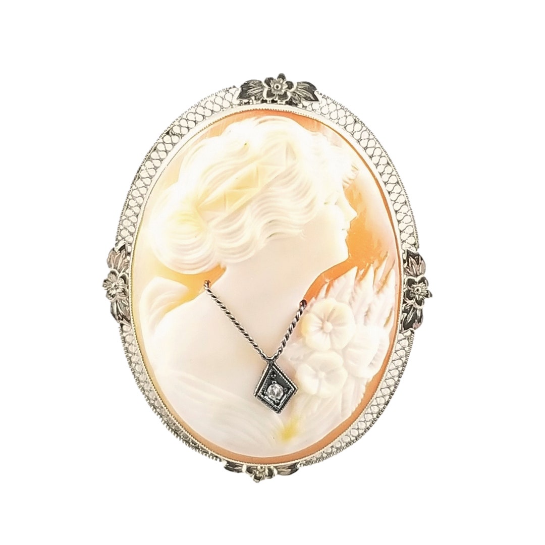 Art Deco 14k Shell & Diamond Cameo - Etsy