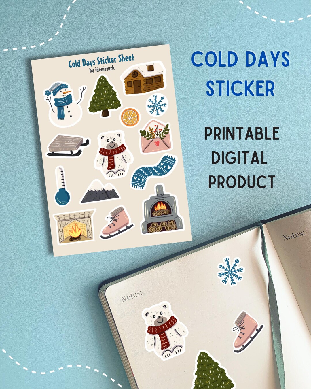 Cold Days Sticker Sheet | Cute Illustrated Digital Printables for ...