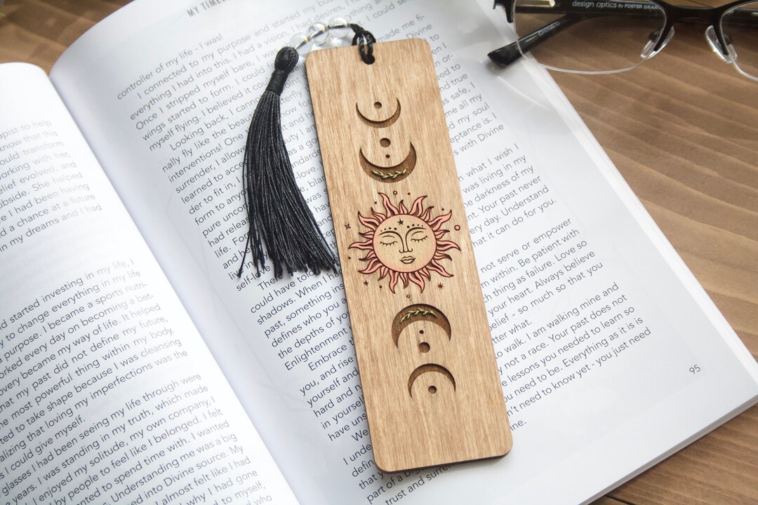 Wood Bookmark, Sun and Moon Wooden Bookmark, Engraved Bookmark, Book ...