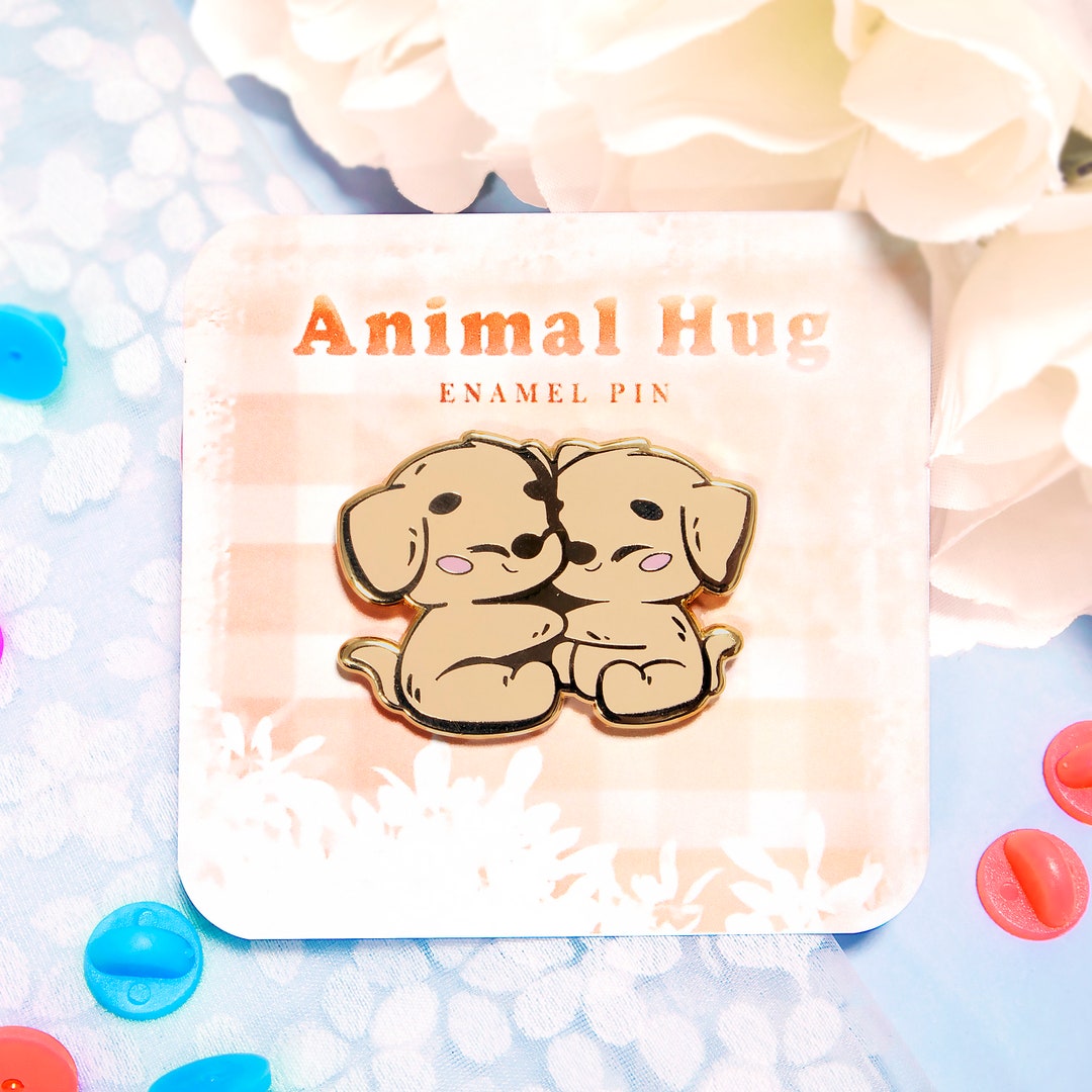 Puppy Hug Enamel Pin, Cute Pin Board Filler, Dog Hard Enamel Pin ...