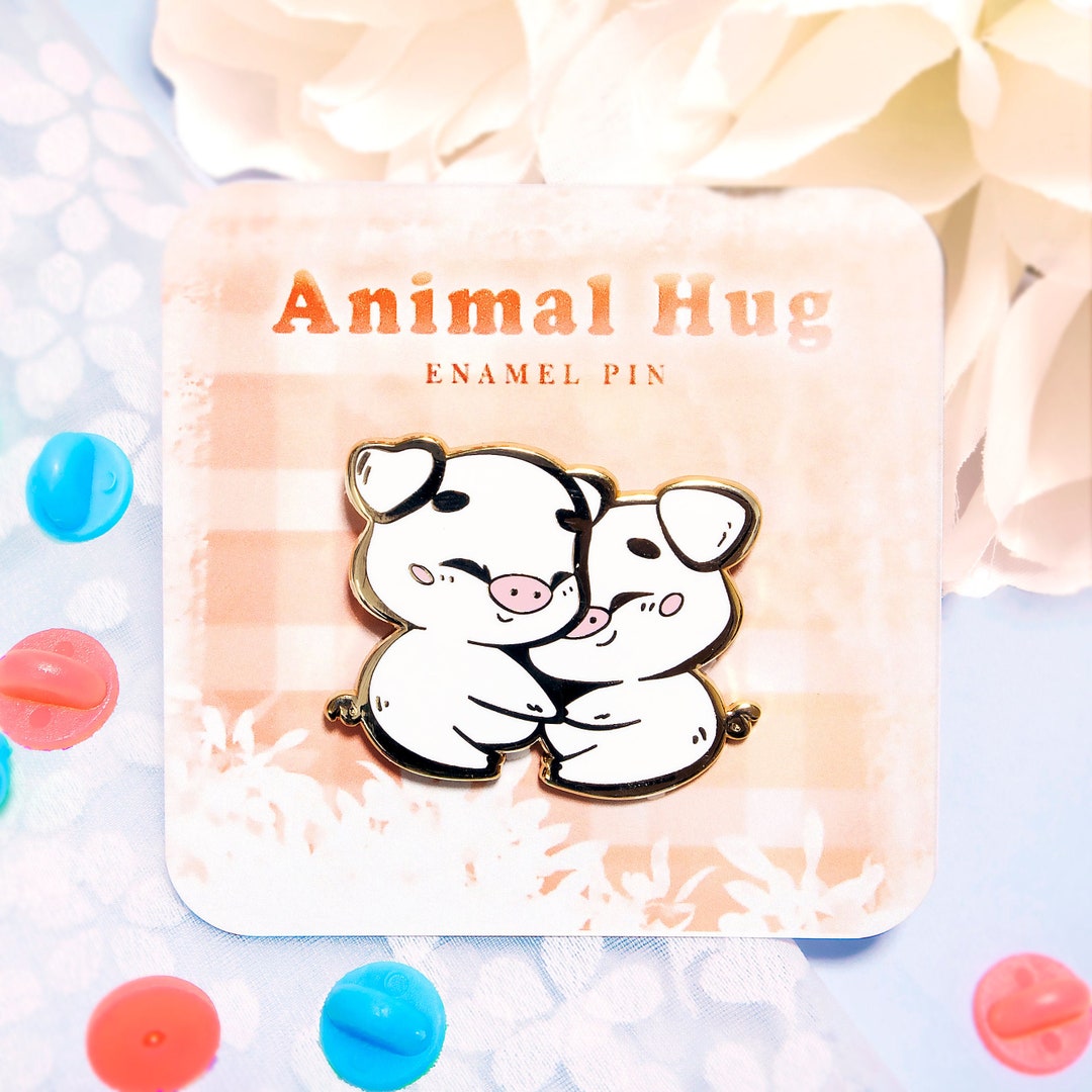 Piggy Hug Enamel Pin, Cute Pin Board Filler, Pig Hard Enamel Pin ...