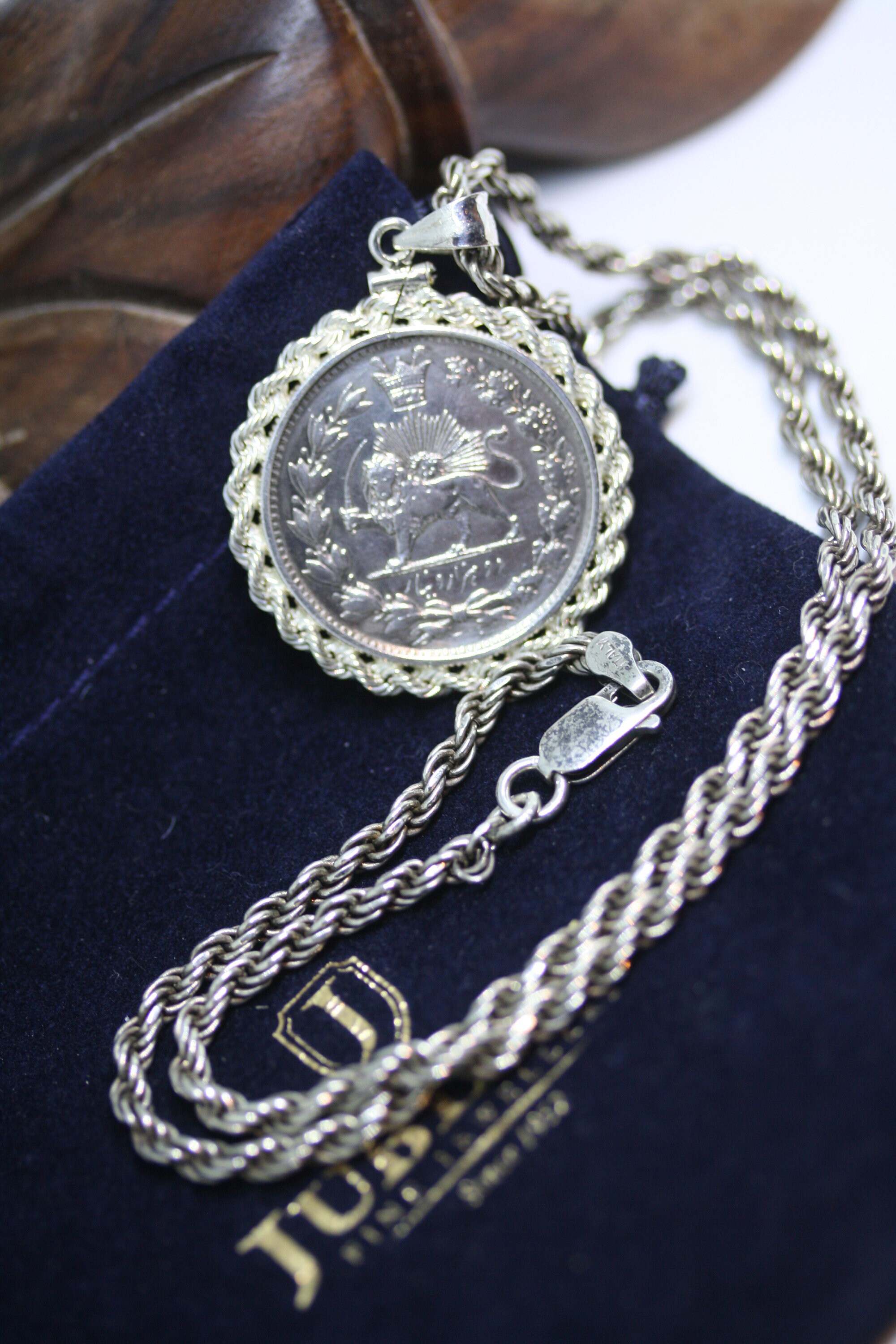 Vintage 1910 Persis Qajar Bezel Lion Sun Coat of Arm Coin 925 Silver ...