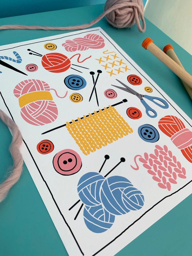 Knitting Print Knitting Gift Craft Room Gift Craft Room - Etsy