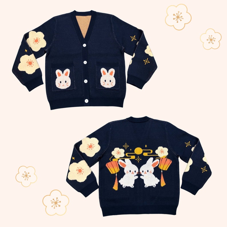 Navy Blue Moon Rabbit Cardigan - Etsy