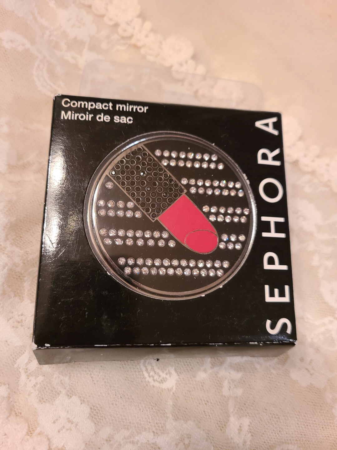 GLAM Sephora Compact Mirror Encrusted in Rhinestones and Red Lipstick ...