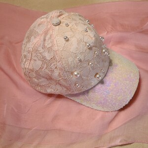 Lace, Sequins, and Faux Pearls Baseball Cap Pink One Size - Etsy