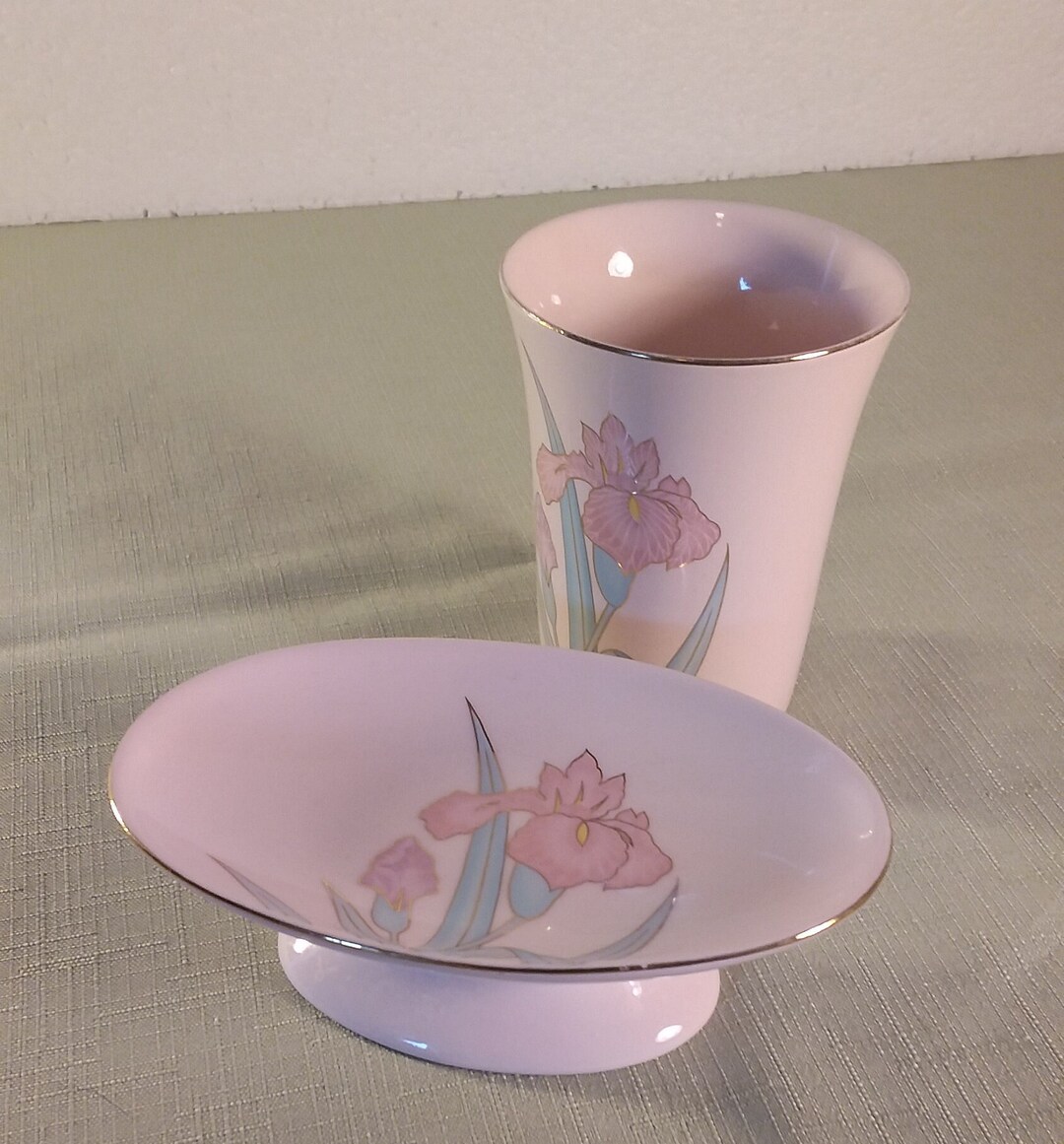 VINTAGE JAPAN YAMAJI Pink Floral Porcelain Bath Set Delicate Feminine 2 ...
