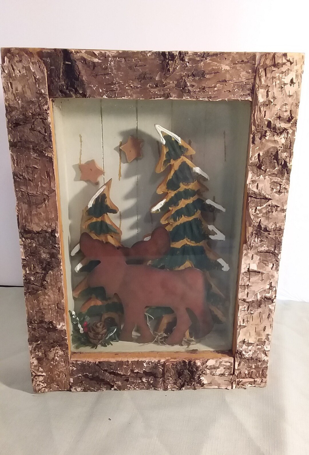 Winter Wild Life Moose Adirondacks Rustic Shadowbox Decor Hand Made Birch Frame - Etsy