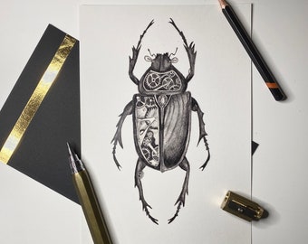 Steampunk Pencil Drawing Print Bee Scientific A5 Biopunk - Etsy