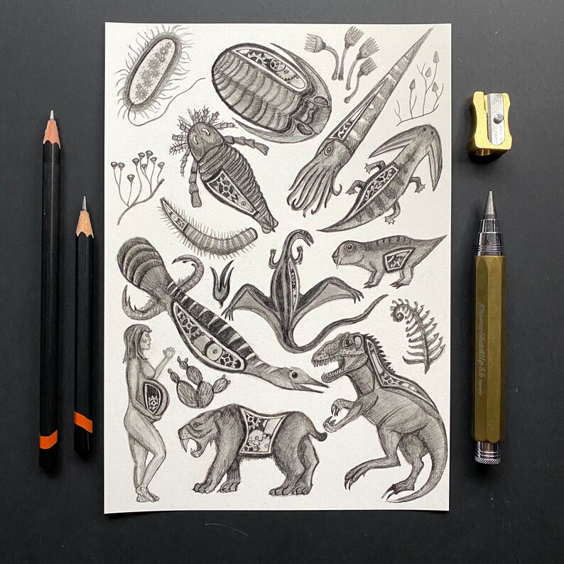 Steampunk Pencil Drawing Print Evolution Scientific - Etsy