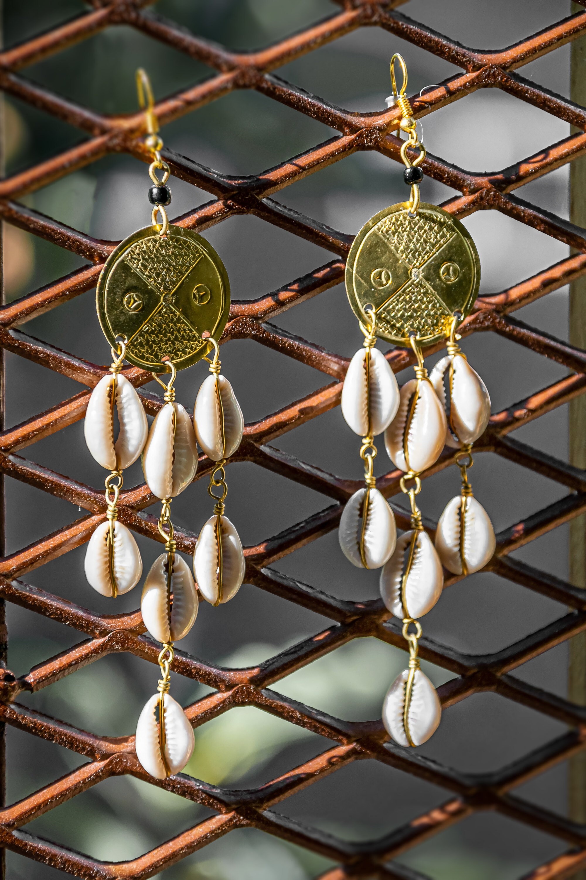 Shell Jewelry, African Cowrie Shell Chandelier With Triangle Brass ...