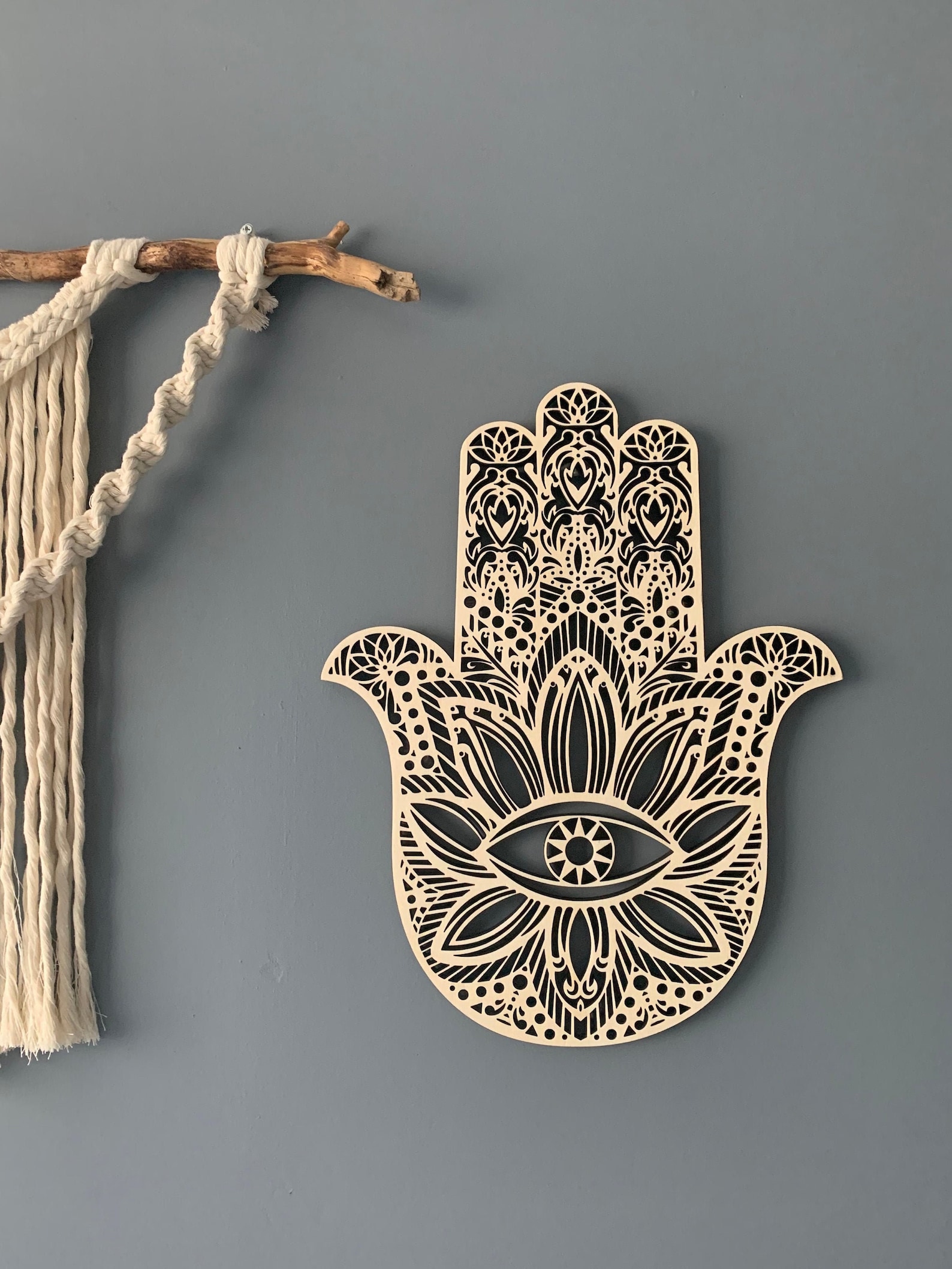 Laser Cut Wood Hamsa Wall Hanging, Living Room Home Decor, Sacred ...