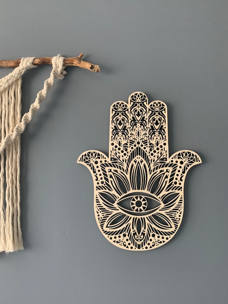 Laser Cut Wood Hamsa Wall Hanging, Living Room Home Decor, Sacred ...