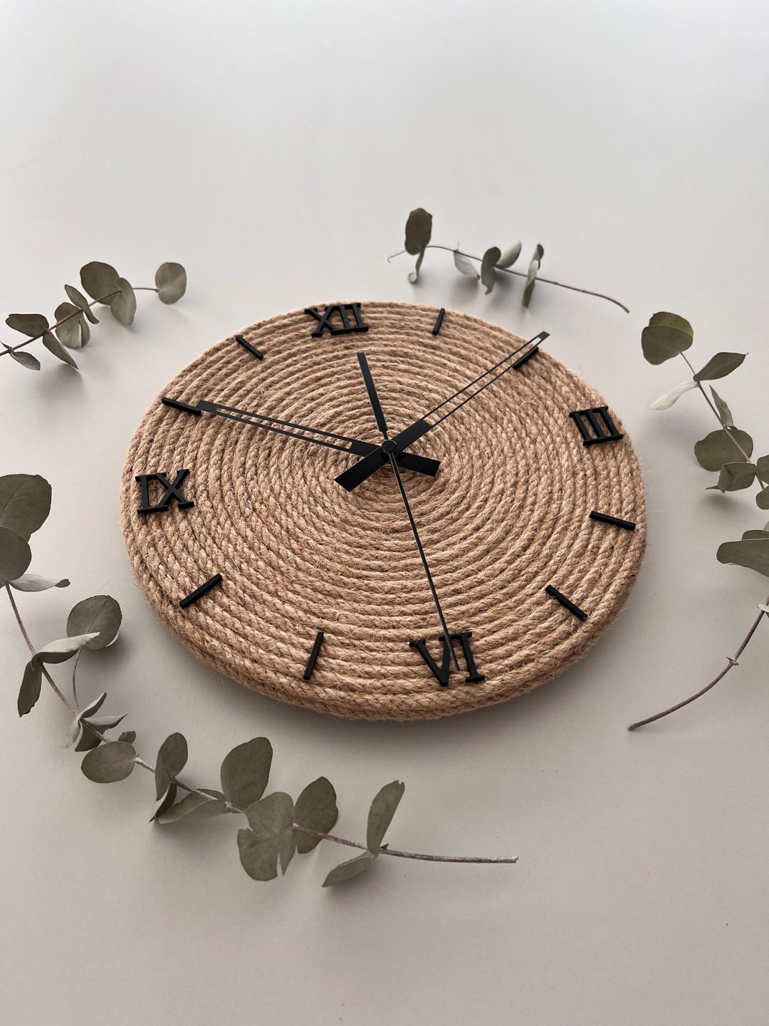 Jute Wall Clock, Farmhouse Wall Clock, Unique Wall Clock, Rustic Wall ...