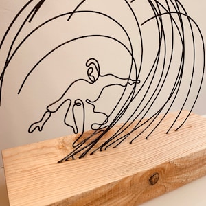 Wire Art, Abstract Surfing Sculpture, Office Decor, Wave & Surfer Table ...