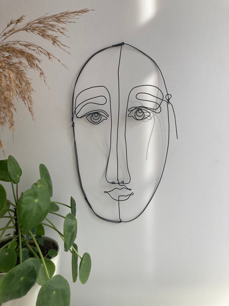 Abstract Face Wire Art Sculpture, 3D Wall Hanging Decor, Unique Wall ...