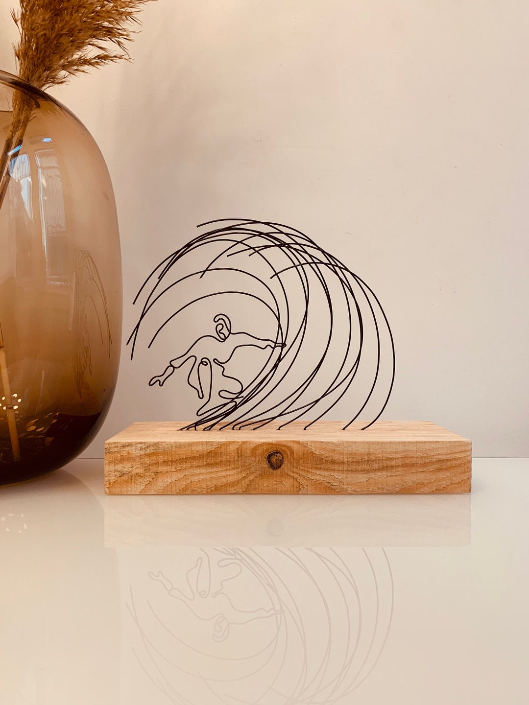 Wire Art, Abstract Surfing Sculpture, Office Decor, Wave & Surfer Table ...