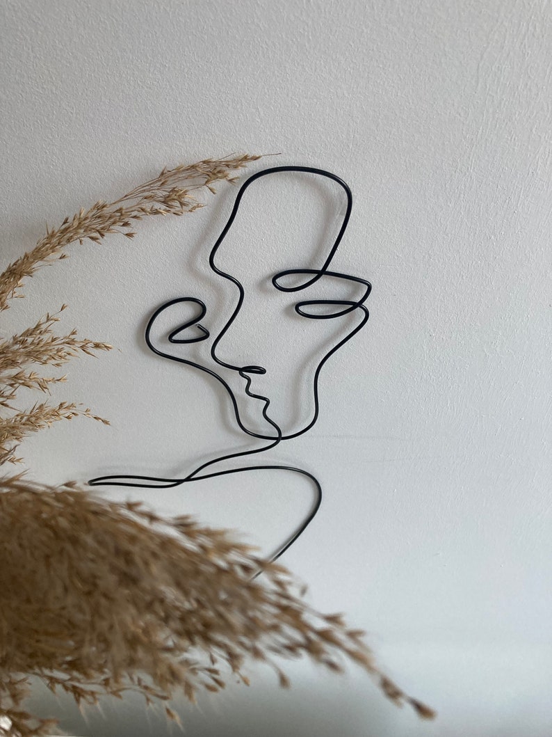 Wire Art, One Line Couple Kiss, Wire Sculpture of Abstract Faces, Metal ...