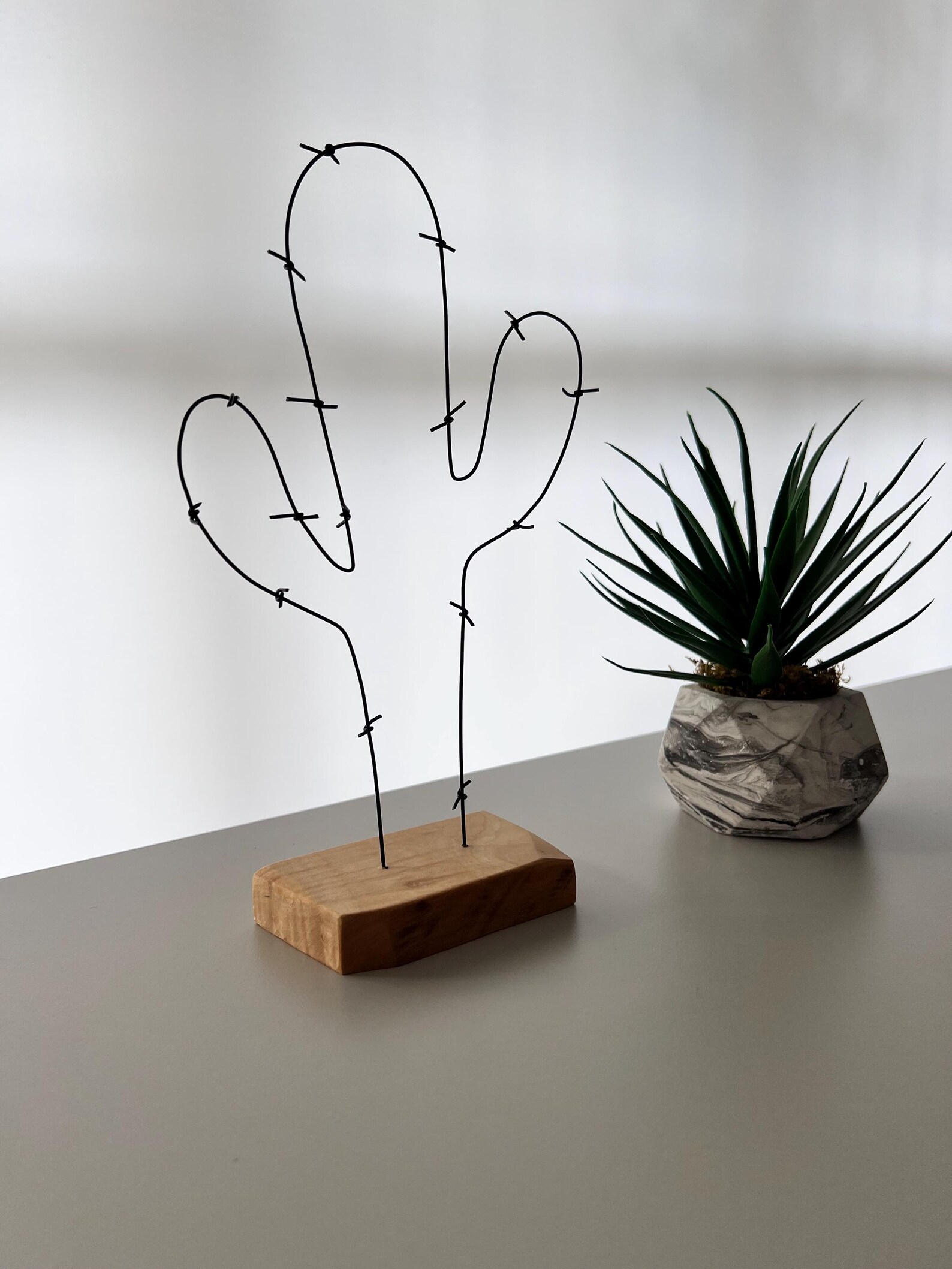 Wire Art Sculpture Cactus, Wire Art Sculpture, Tabletop Decor ...
