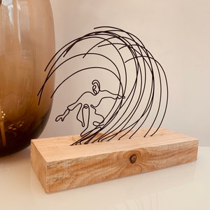 Wire Art, Abstract Surfing Sculpture, Office Decor, Wave & Surfer Table ...