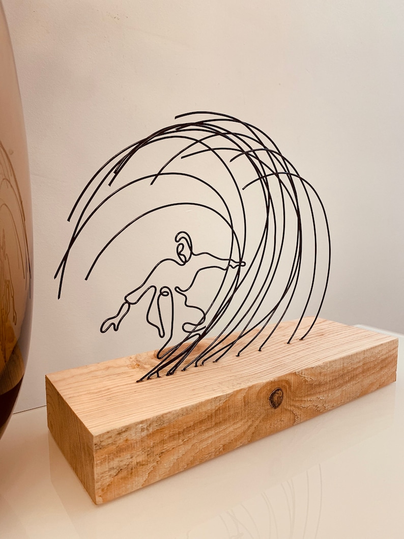 Wire Art, Abstract Surfing Sculpture, Office Decor, Wave & Surfer Table ...